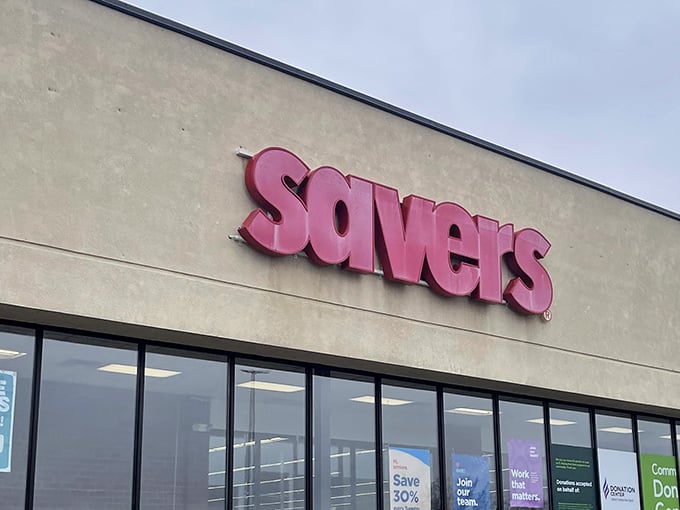 That distinctive red signage beckons bargain hunters like a lighthouse guides ships to shore, promising treasures within.