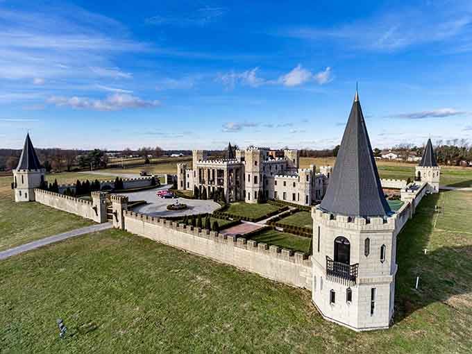 A genuine castle rising from Kentucky bluegrass, because apparently someone thought Europe needed a little competition.