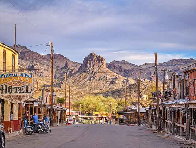 Main Street Oatman stretches before you like a movie set that forgot to pack up and leave after filming wrapped.