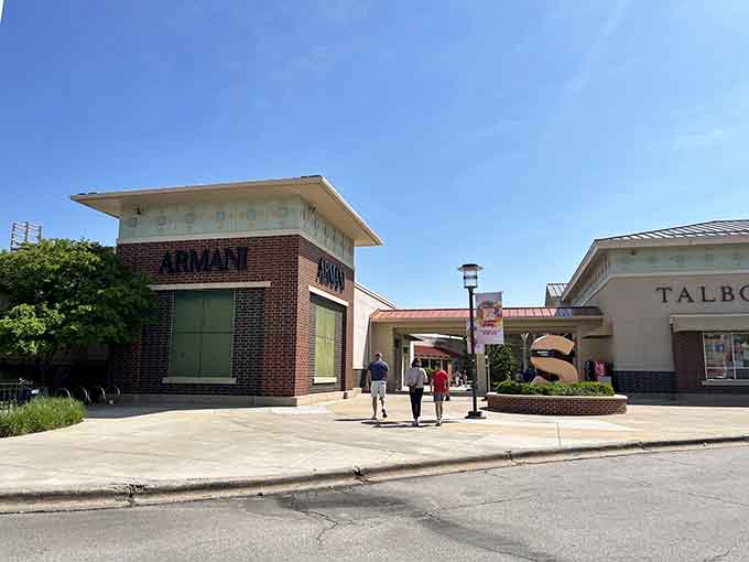 The outdoor plaza design creates a relaxed shopping atmosphere that feels more like a stroll than a mall marathon.