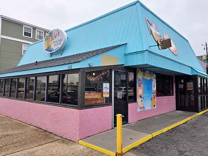 The bright facade promises serious breakfast business, like a beacon guiding hungry souls to pancake paradise every morning.