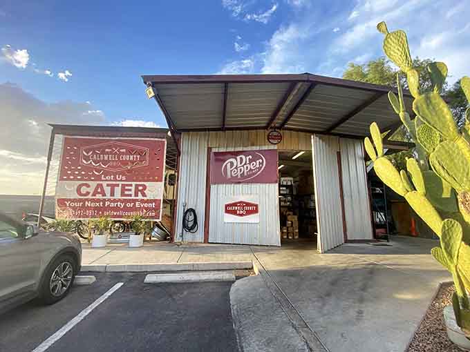 That corrugated metal exterior isn't trying to fool anyone, it's promising you authentic Texas barbecue in the Arizona desert.