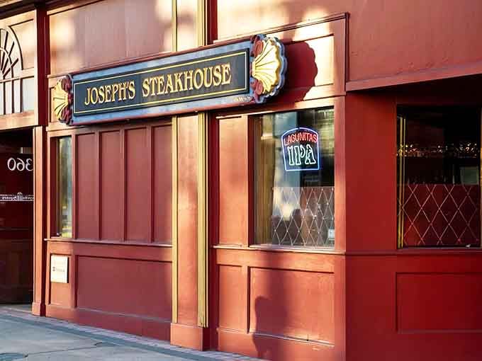 That classic red storefront isn't just charming, it's your beacon to some seriously exceptional beef in downtown Bridgeport.