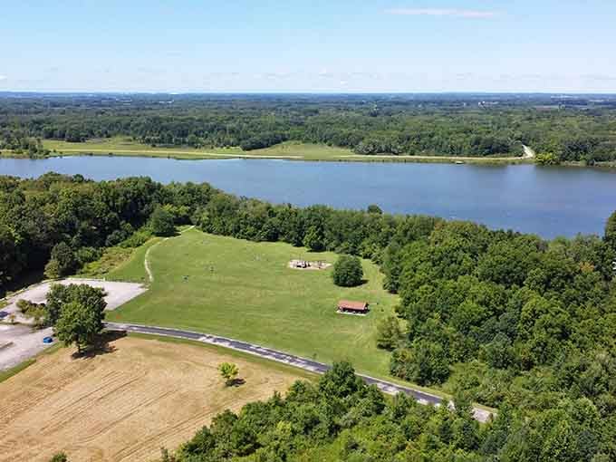 This aerial view reveals why Potato Creek keeps winning arguments about Indiana's natural beauty credentials.