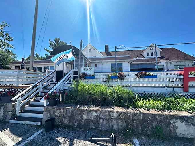 The charming exterior promises fresh catches and good times, like finding a coastal gem in the Midwest.