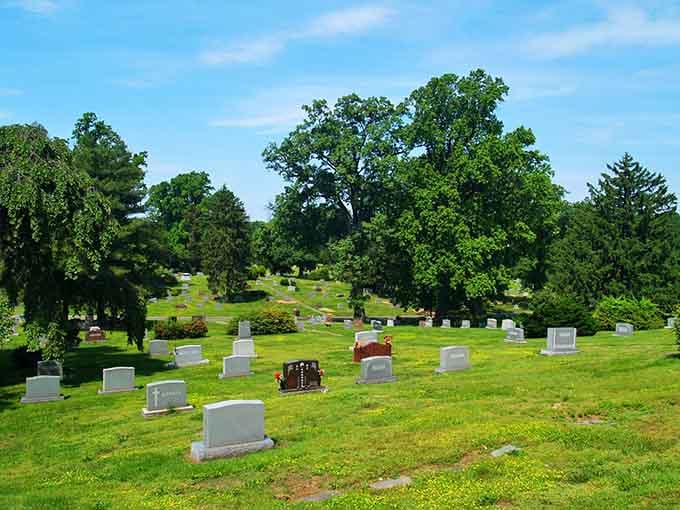 Rolling hills dotted with monuments under blue skies prove that peaceful reflection doesn't require a passport.