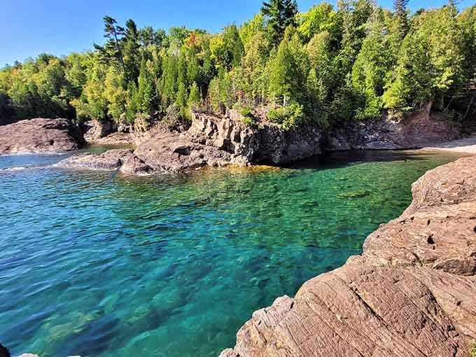 Those emerald waters against ancient rock make you wonder why anyone bothers with expensive tropical vacations anymore.