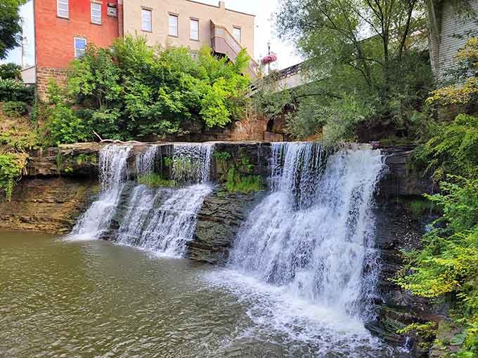 Twenty feet of cascading water right in downtown, because apparently Ohio decided to keep all the good stuff secret.