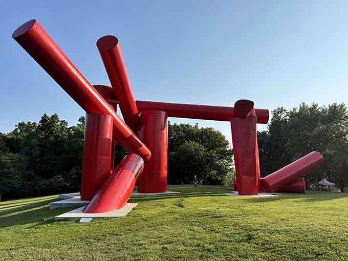 When giant red steel tubes decide to play Twister, this is what happens at Laumeier Sculpture Park.