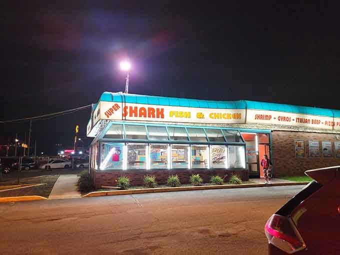 That bright blue shark isn't subtle, and neither are the flavors waiting inside this Indianapolis treasure.