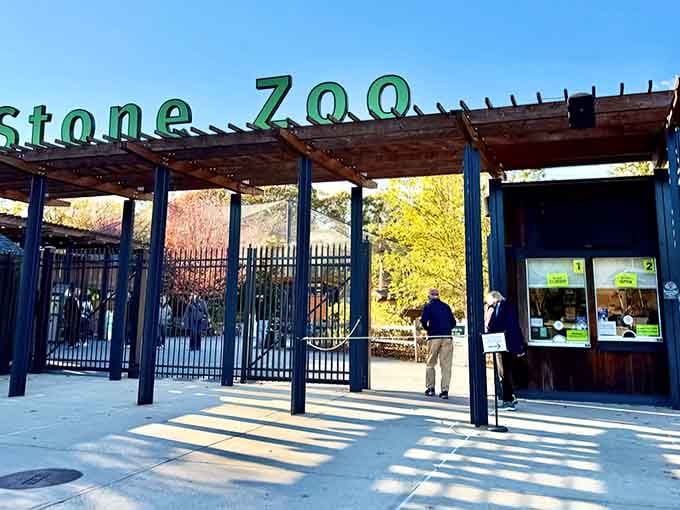 That welcoming entrance with its cheerful green lettering promises a day of discovery just beyond those gates.