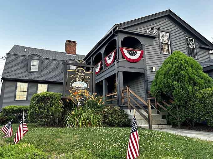 The Captain Daniel Packer Inne stands proud in gray clapboard glory, ready to feed your soul and stomach.