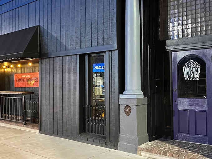 That purple door isn't just an entrance, it's a portal to pizza paradise with a side of screams.