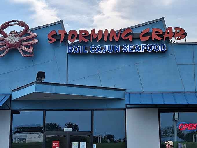 That giant crab perched on the building isn't just decoration, it's a delicious promise of what awaits inside.