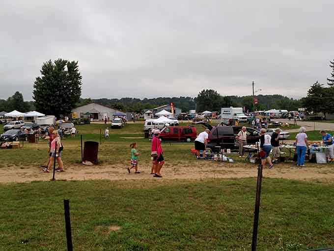 The outdoor market sprawls like a small city of treasures, where every tent holds possibilities and parking is an adventure.