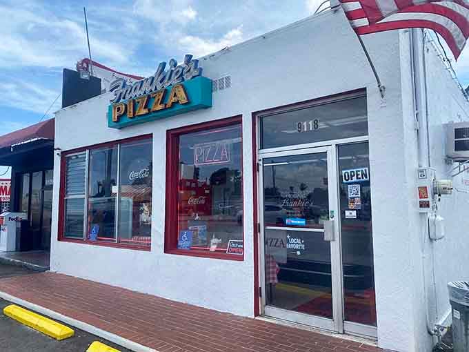 Classic storefront charm meets Miami sunshine, where red accents and patriotic pride never go out of style.