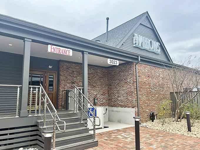 That brick facade and welcoming entrance promise something special, and trust me, what's inside delivers beyond your wildest crab dreams.