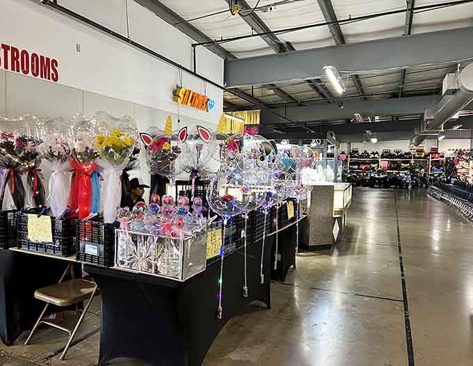 Indoor aisles stretch like warehouse wonderlands where party supplies and everyday treasures await patient browsers.
