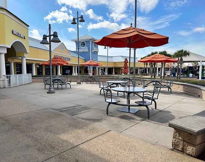 This peaceful plaza becomes ground zero for bargain hunters who know that great deals require comfortable resting spots.