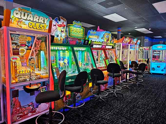 Rows of colorful games stretch before you like a candy store designed by someone who actually remembers childhood joy.