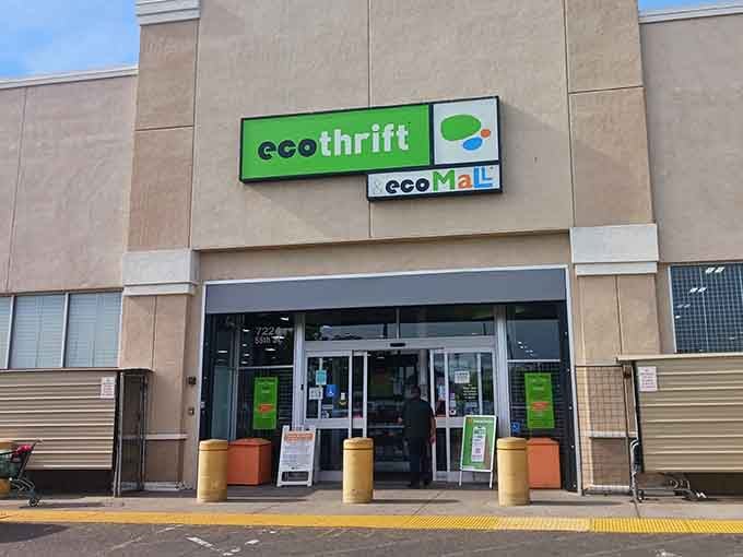 That bright green sign isn't just welcoming you in, it's practically begging you to discover treasure.