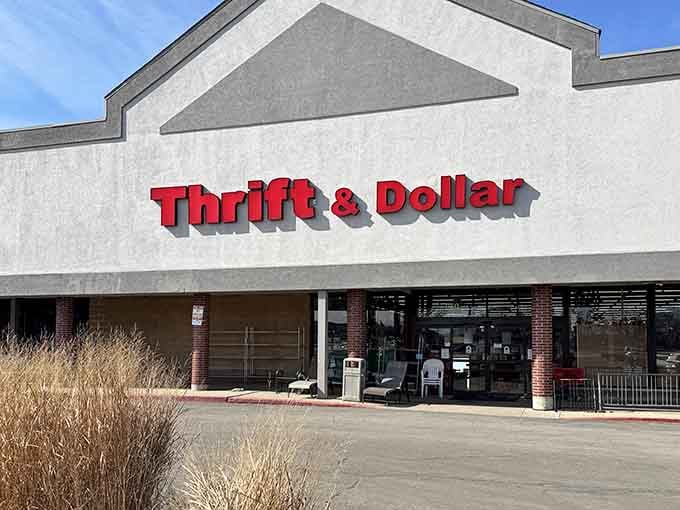 Clean lines and bright lettering welcome you to a thrifting experience that's anything but dusty or cramped.