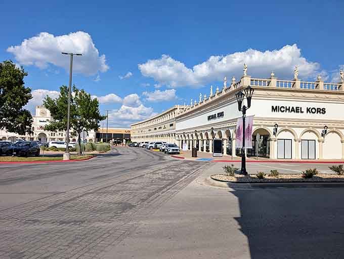 Mediterranean-inspired architecture meets Texas-sized shopping dreams under those perfect blue skies we take for granted.