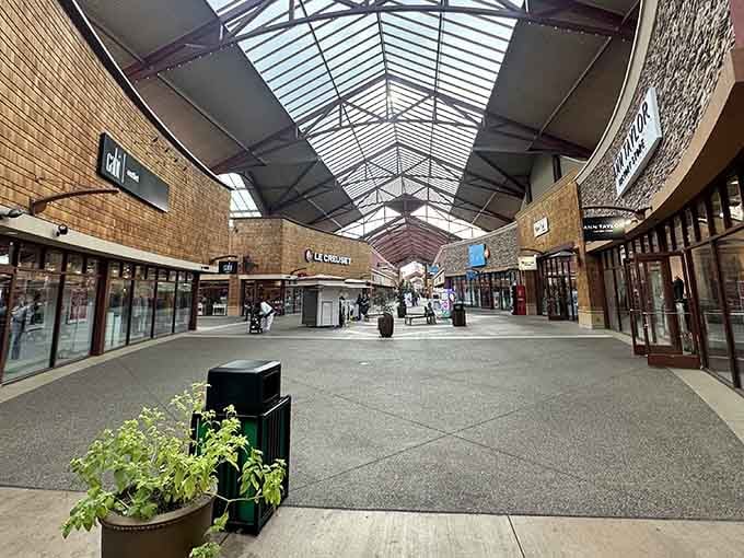 Those soaring covered walkways mean you can shop in comfort, rain or shine, like a retail paradise with a roof.