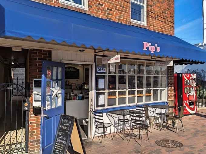 That blue awning is like a beacon of hope for your hungry stomach and worried wallet.