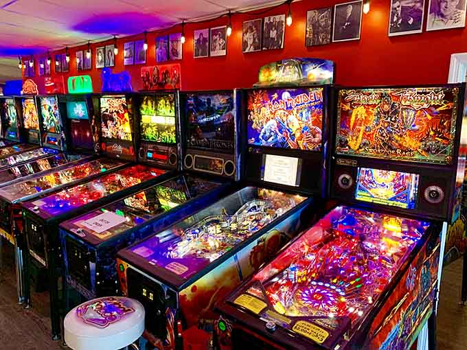 Rows of gleaming pinball machines stand ready like soldiers in the world's most entertaining army.
