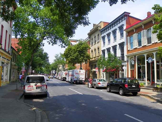 Tree-lined streets and historic brick buildings create the perfect backdrop for your antique hunting adventure in downtown Frederick.