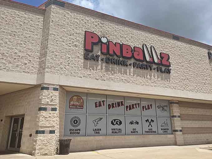 The exterior promises "Eat Drink Party Play," which is basically the four food groups of fun.