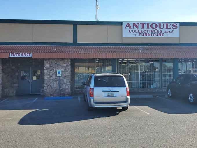 The unassuming exterior hides a wonderland of vintage treasures waiting to be discovered inside.