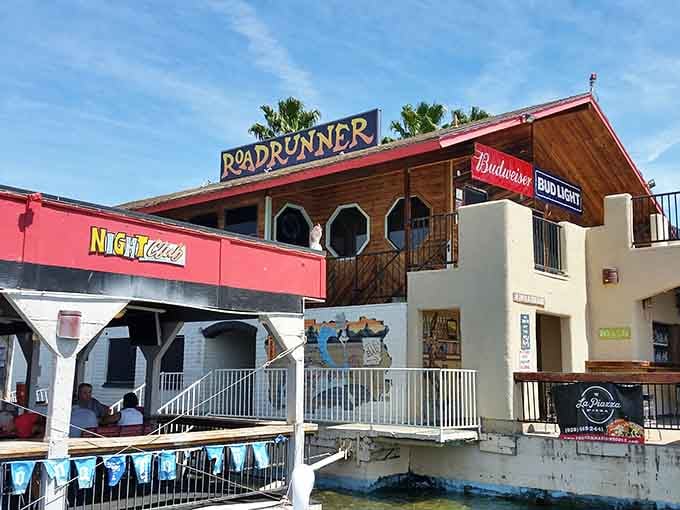 The Roadrunner sign perched atop this floating establishment promises exactly the kind of quirky Arizona adventure you didn't know you needed.