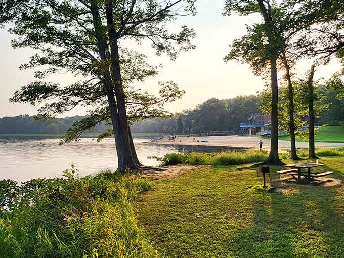 Golden hour at Lake Lincoln proves that Indiana sunsets don't need an ocean backdrop to steal your breath.