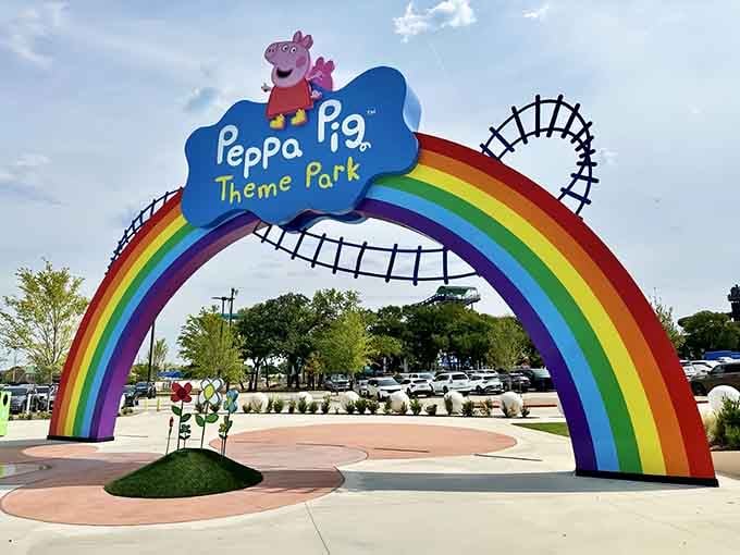 That rainbow archway isn't just an entrance, it's a portal to a world where cartoon physics apply.