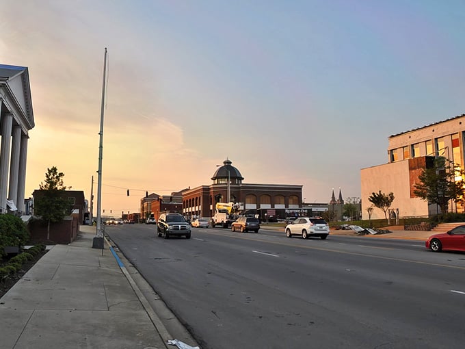 Golden hour transforms downtown into a postcard moment where even the traffic lights seem to pause for beauty.