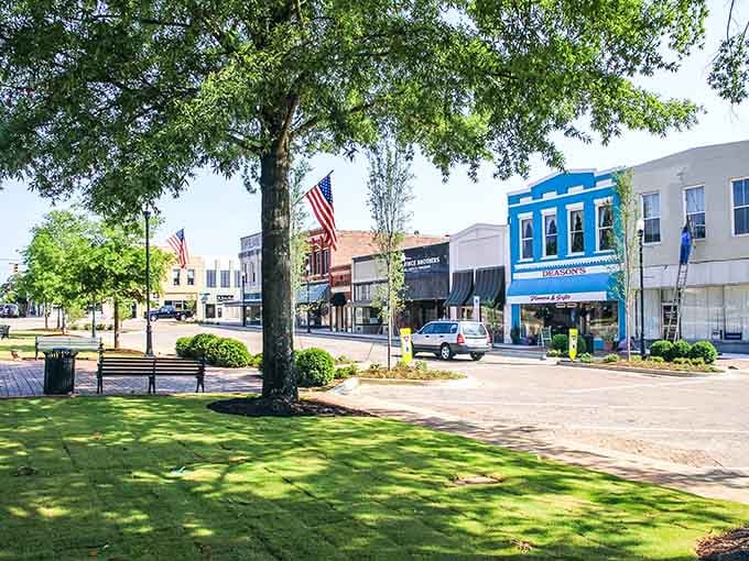 Tree-lined streets and brick storefronts that look like someone's idealized memory of small-town America come to life.
