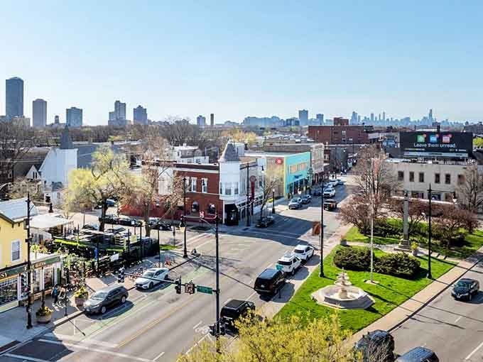 The Chicago skyline watches over Andersonville like a proud parent who finally approves of your life choices.