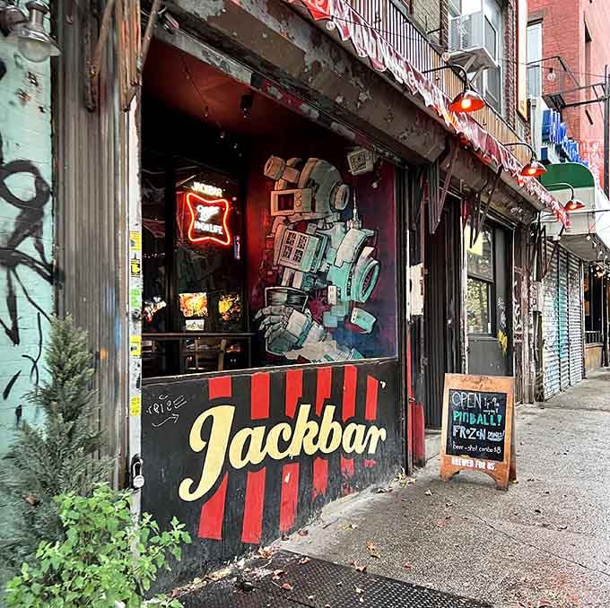 The weathered exterior and robot art tell you everything you need to know: serious fun lives here, no apologies necessary.