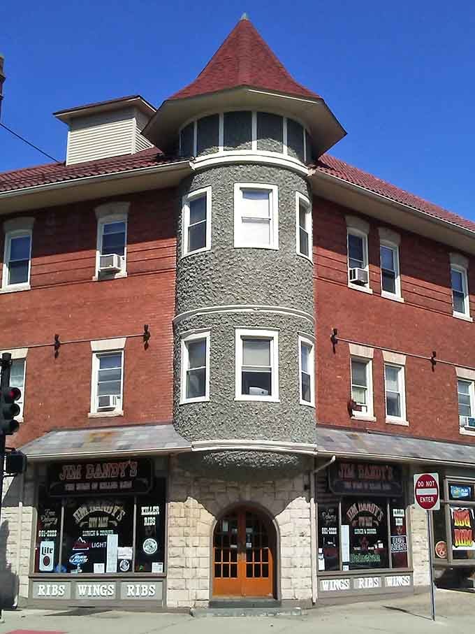 That turret isn't just architectural eye candy, it's your North Star guiding you to serious comfort food territory.