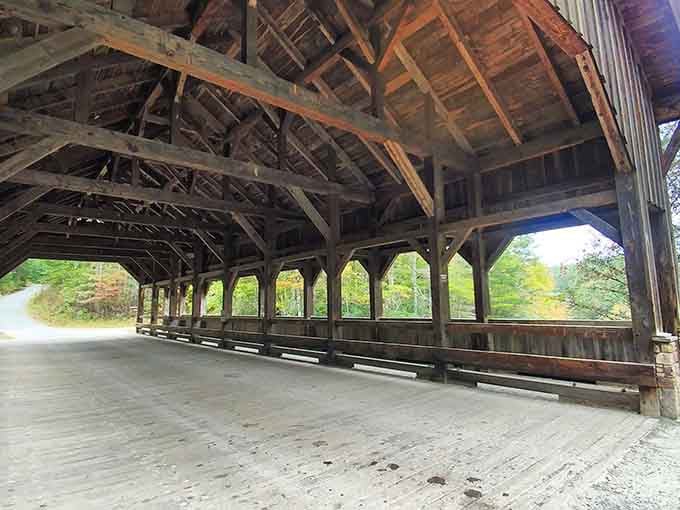 There she stands in all her weathered glory, a wooden masterpiece that makes modern bridges look positively boring.