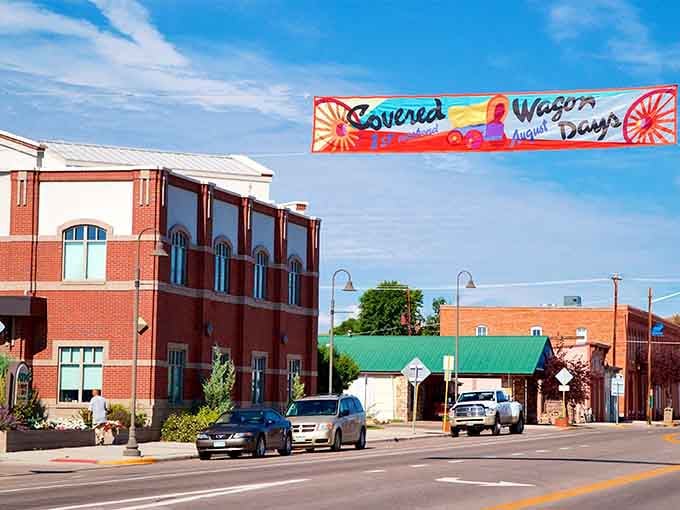 That "Covered Wagon Days" banner stretches across the street like a promise that this town still knows how to celebrate its heritage with genuine enthusiasm.