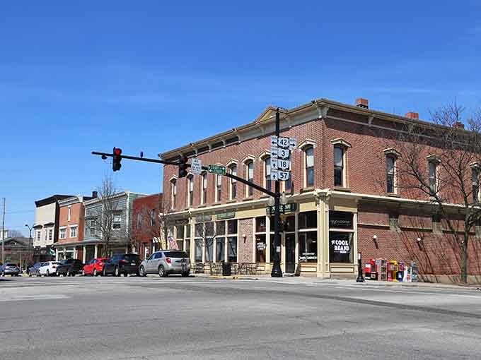 Classic brick architecture meets small-town charm where every building tells a story worth hearing over coffee.