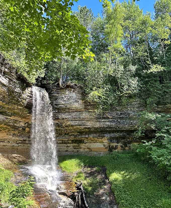 When a 50-foot waterfall cascades over ancient sandstone like nature's own silk curtain, you stop and stare.
