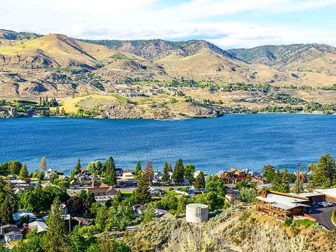 Golden hills embrace sapphire waters in a view that makes retirement brochures look like amateur hour.