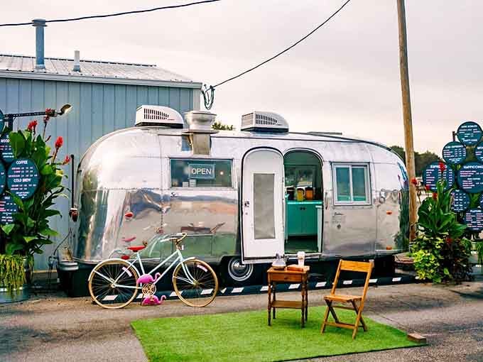 That gleaming Airstream sitting pretty with its vintage bicycle is basically Instagram bait, and you're absolutely going to take it.