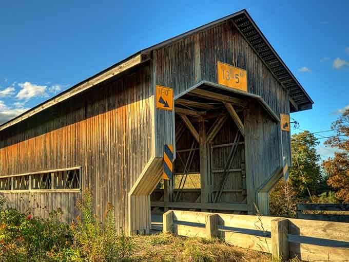 That weathered wood and those golden autumn leaves create a scene so perfect it's almost unfair to other bridges.