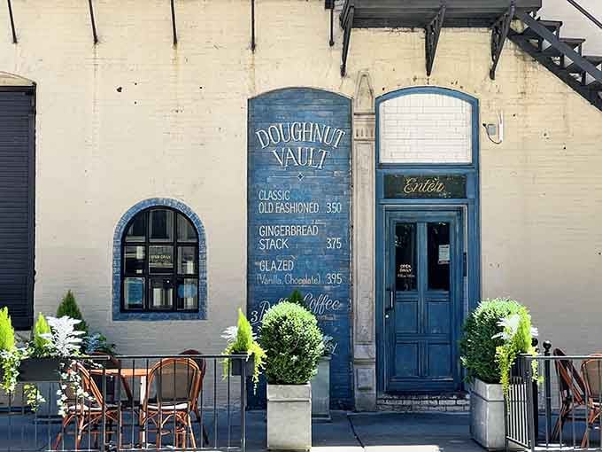 That charming blue facade isn't just pretty, it's your gateway to pastry paradise in downtown Chicago.
