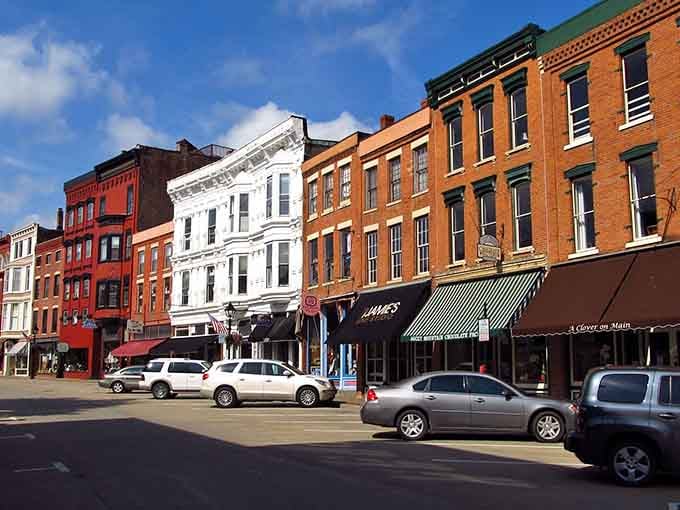 These colorful storefronts stand shoulder to shoulder like old friends, each one competing for "most photogenic building" honors.